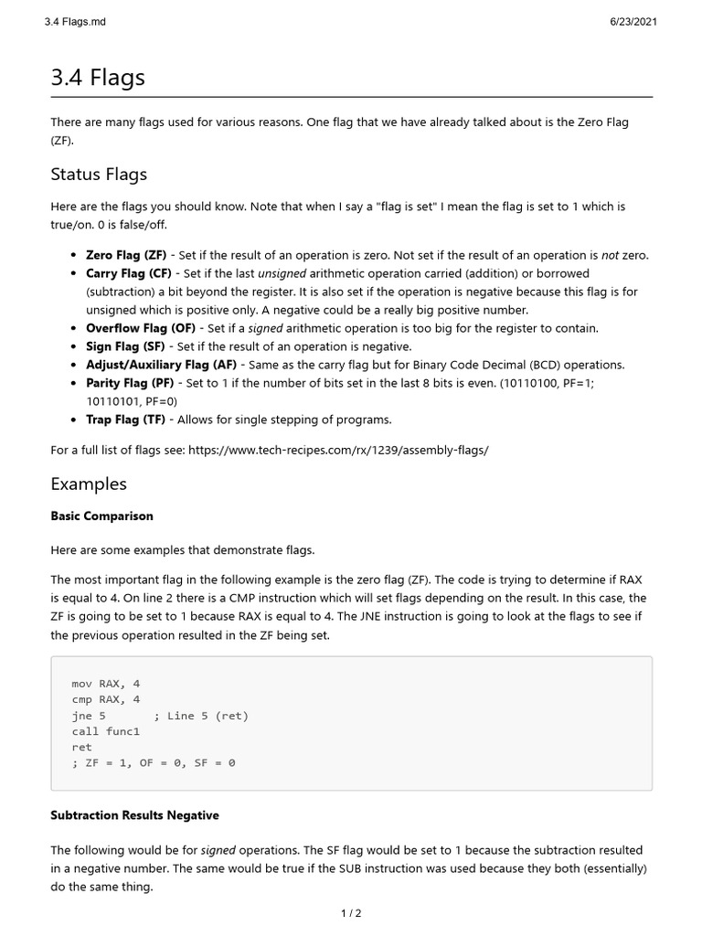 3.4 Flags | Download Free PDF | Computer Engineering | Arithmetic