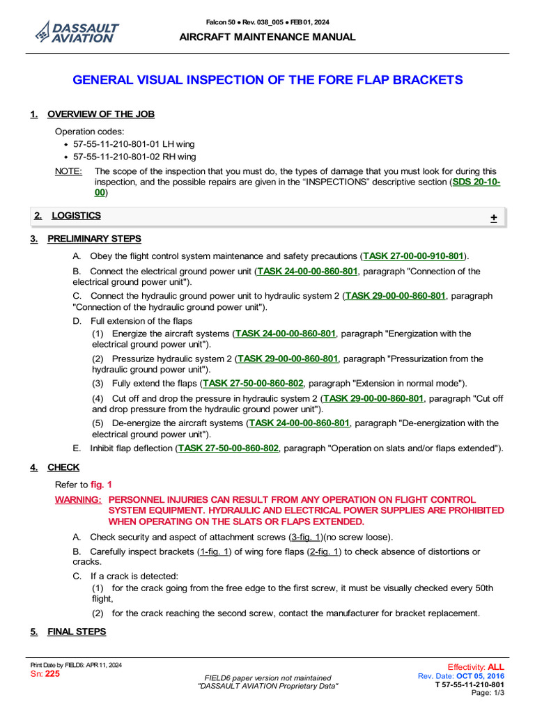 T 57-55-11-210-801-General Visual Inspection of The Fore Flap Bracket ...
