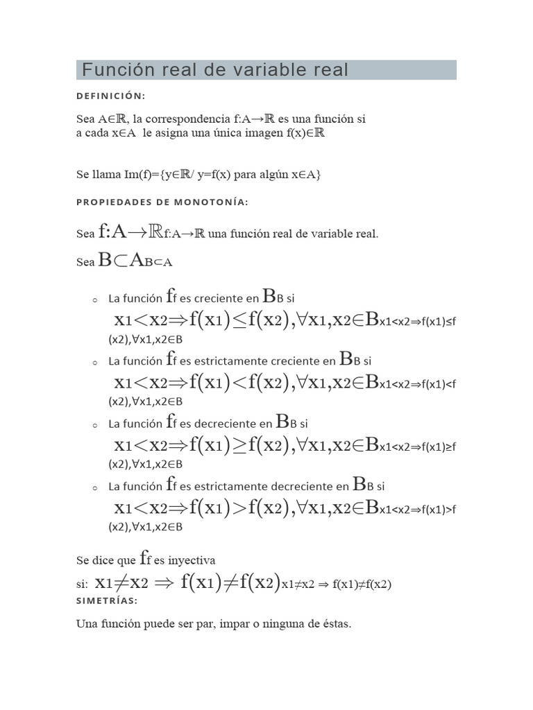 Funciones de Variables Reales | PDF | Función (Matemáticas) | Número Real