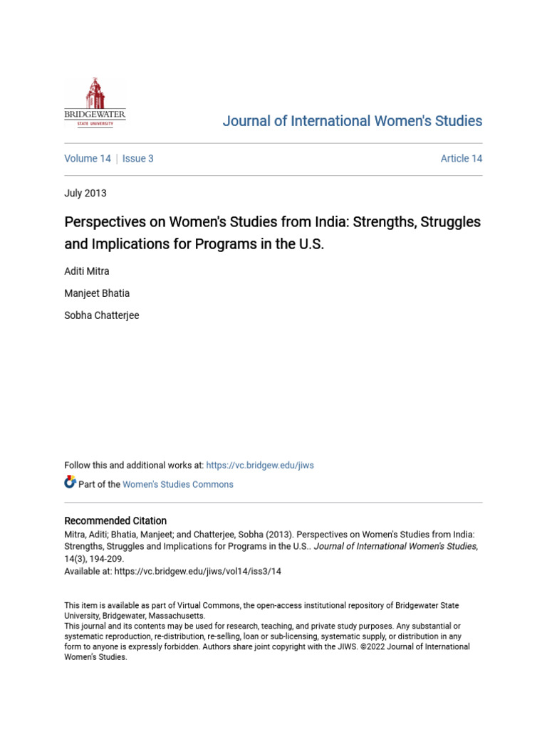 Perspectives On Womens Studies From India | PDF | Interdisciplinarity ...