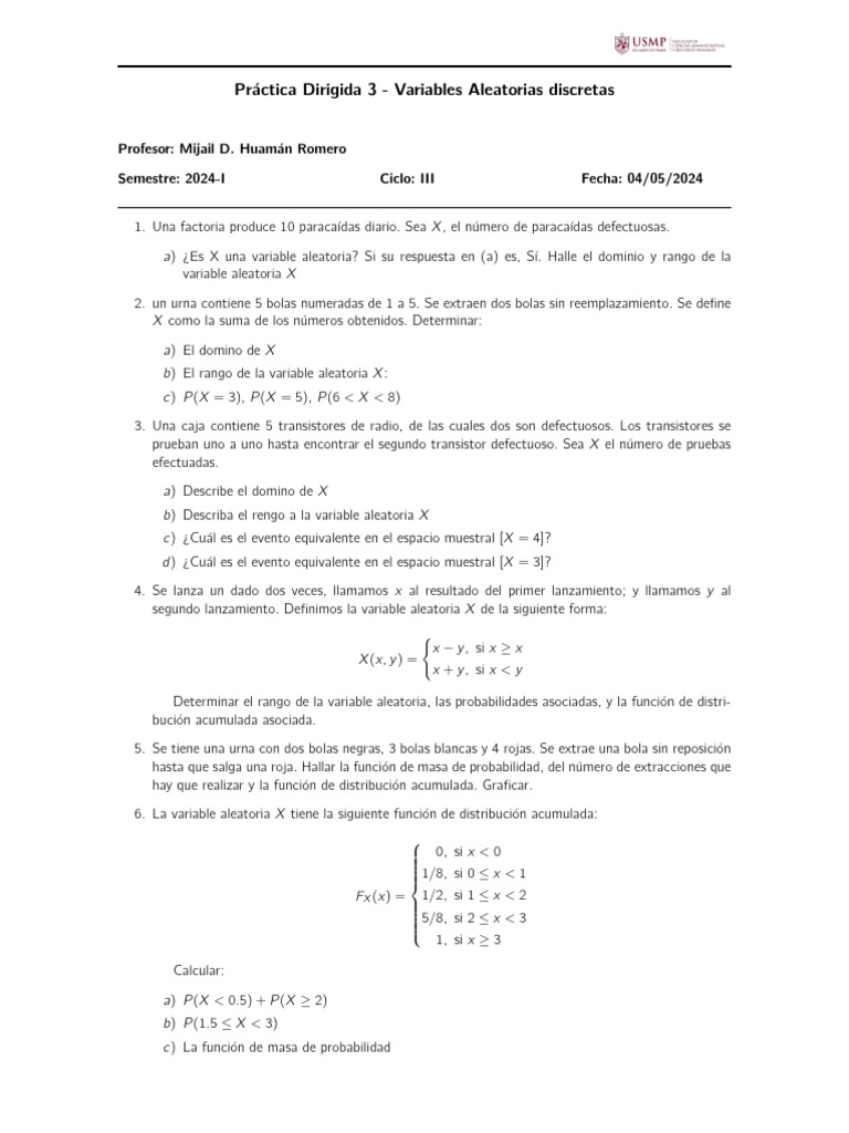 Variables Aleatorias Discretas | PDF | Teoría estadística | Teoría de probabilidad