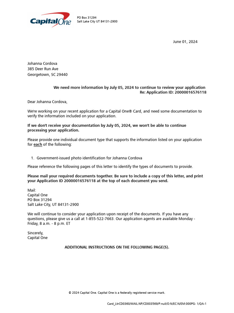 Additional Information Letter | PDF | Identity Document | Authentication
