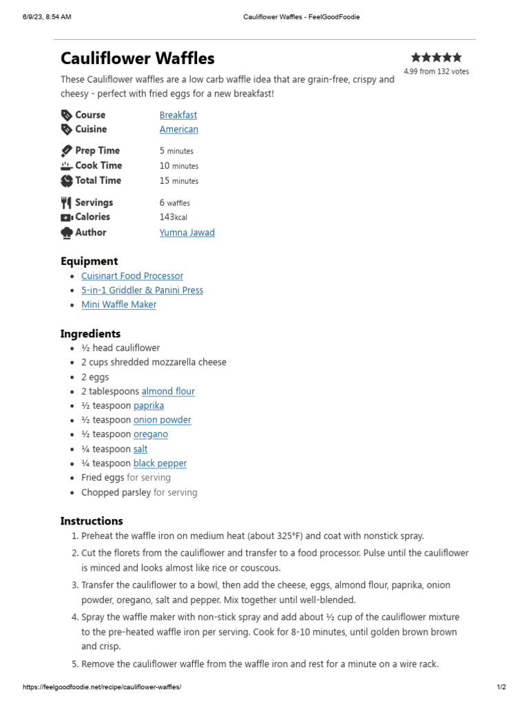 Cauliflower Waffles | PDF | Waffle | Fat