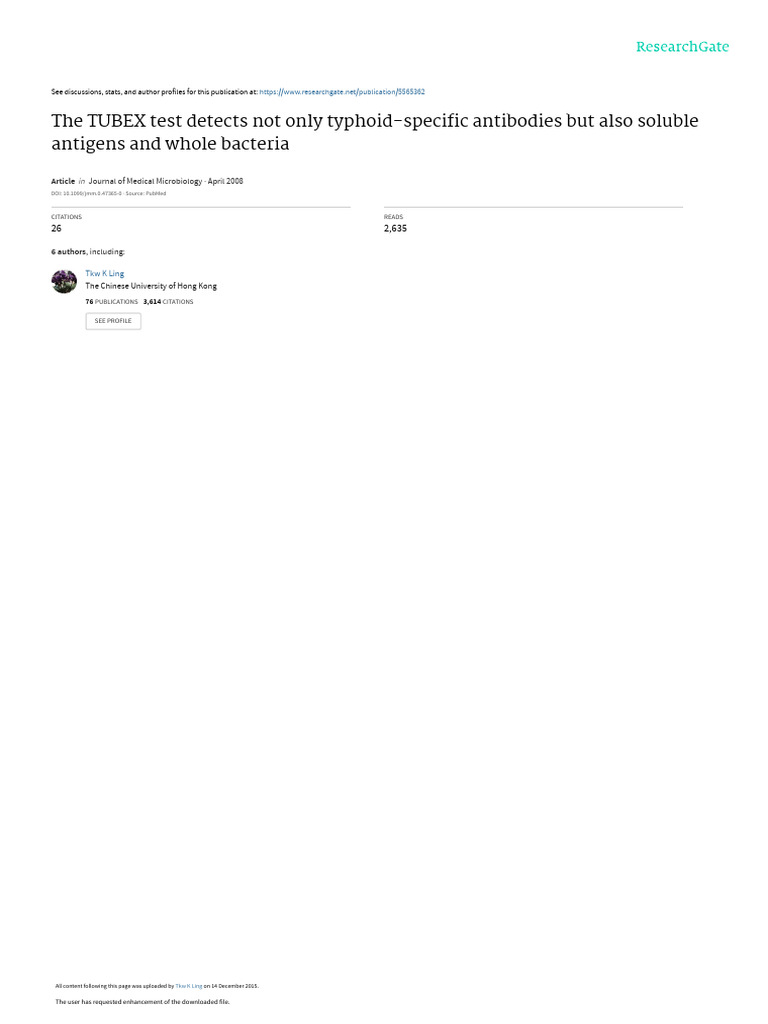 The TUBEX Test Detects Not Only Typhoid-Specific A | PDF | Salmonella ...