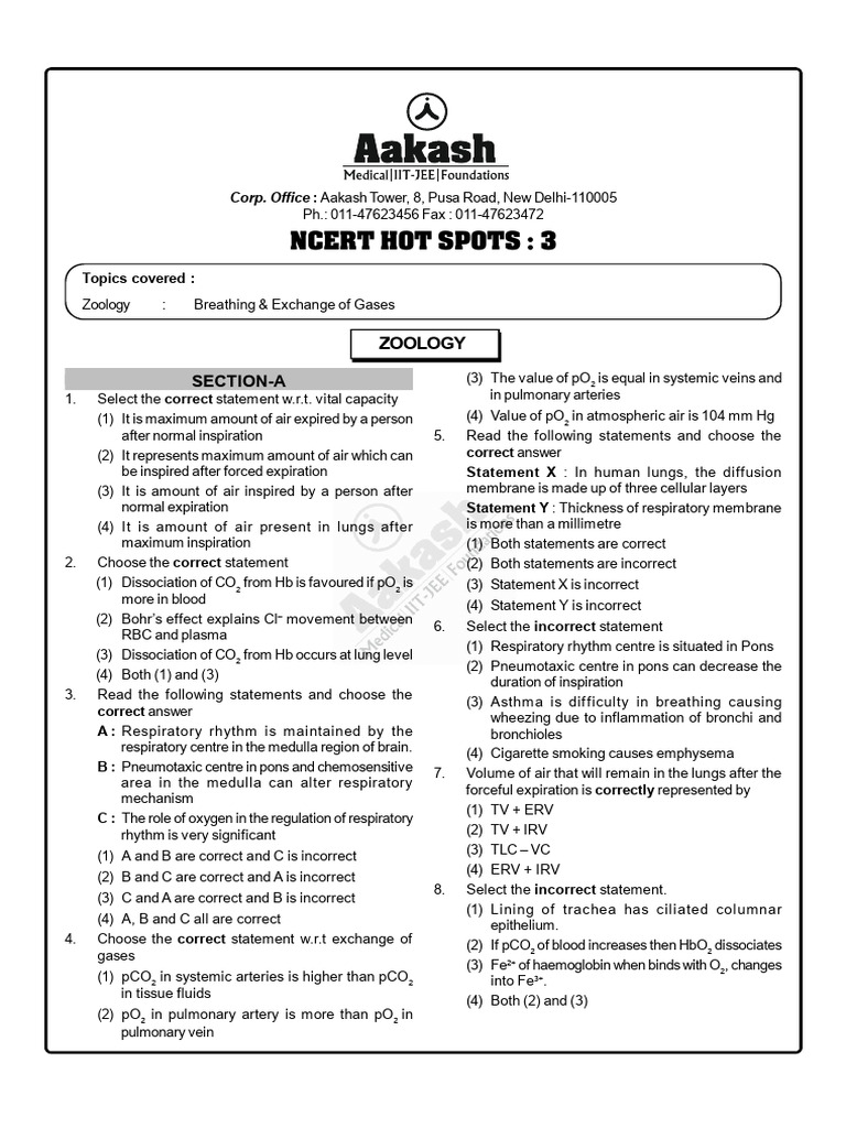 NCERT Hot Spot - Chapter-03 | PDF | Respiratory System | Lung