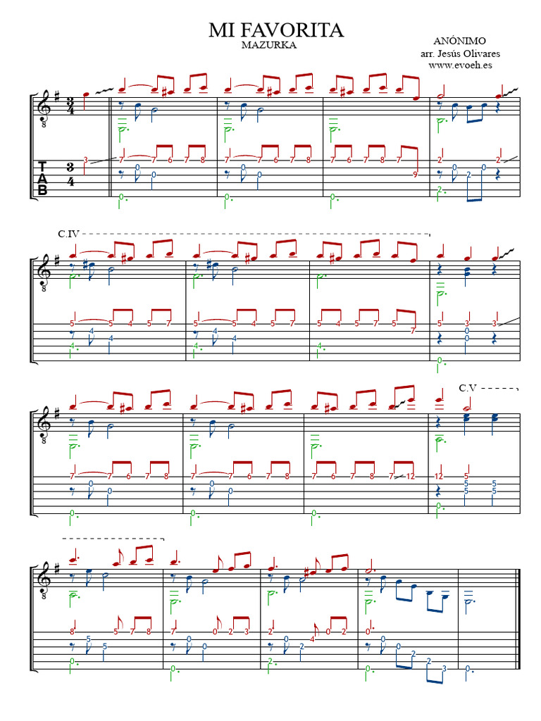 Mi Favorita Score Partitura Jesus Olivares Guitar Solo Guitarra Solista ...