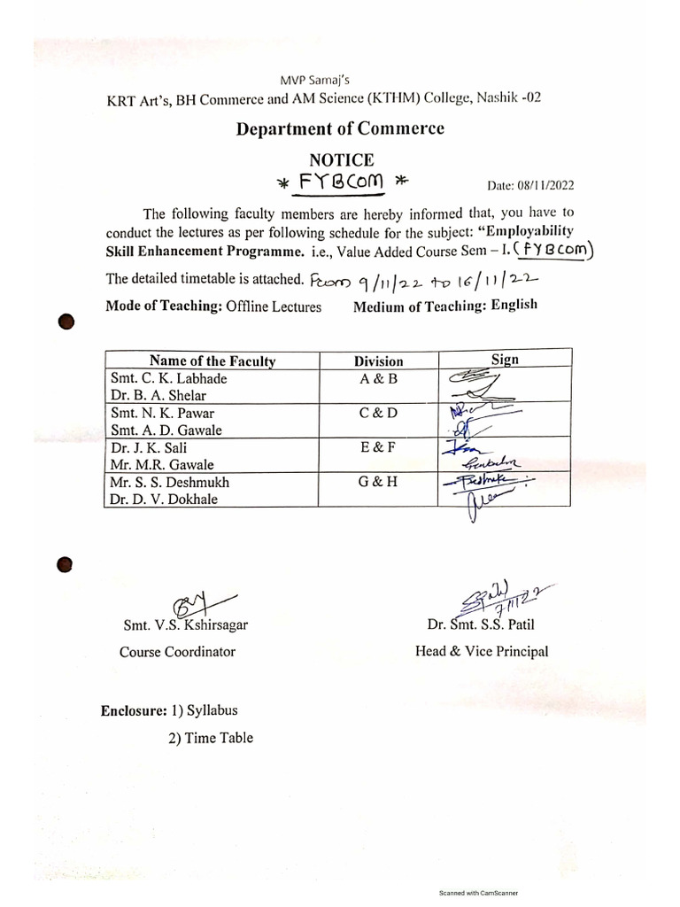 Value Added Notice& Time Table | PDF