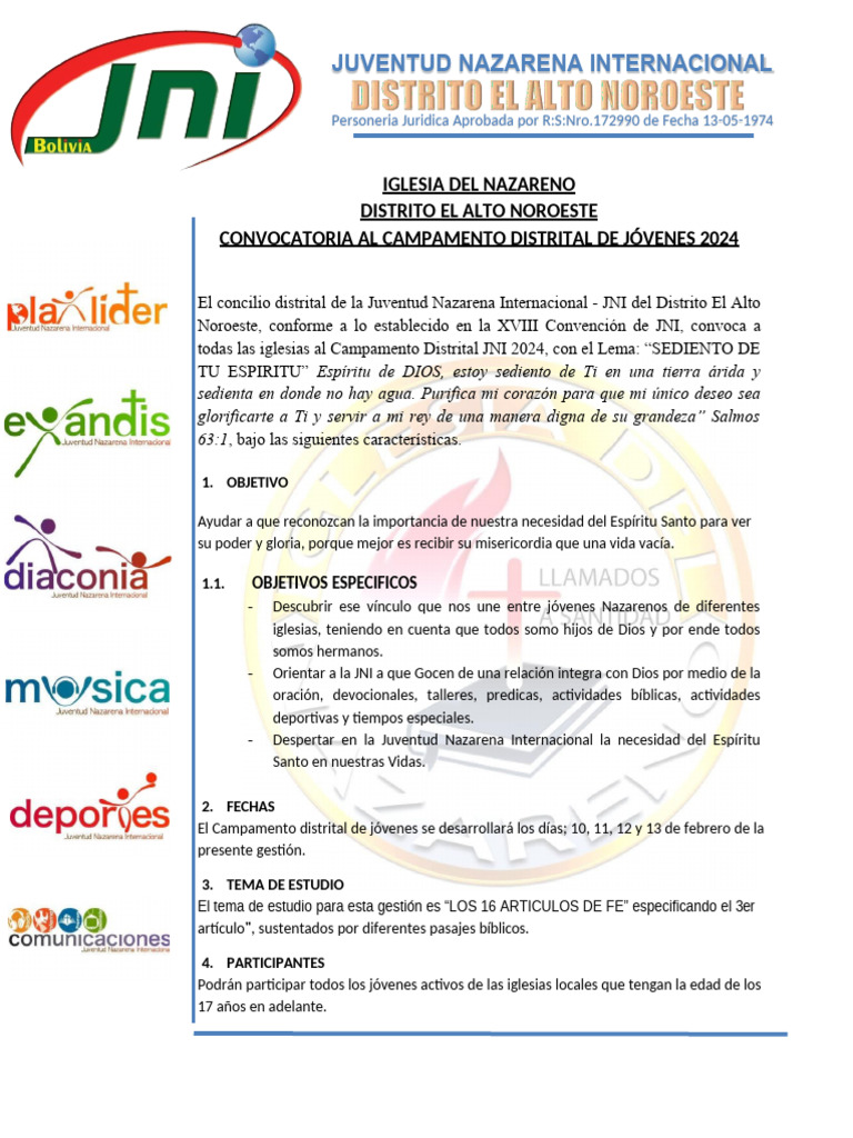 Convocatoria Jni 2024 Oficial | PDF