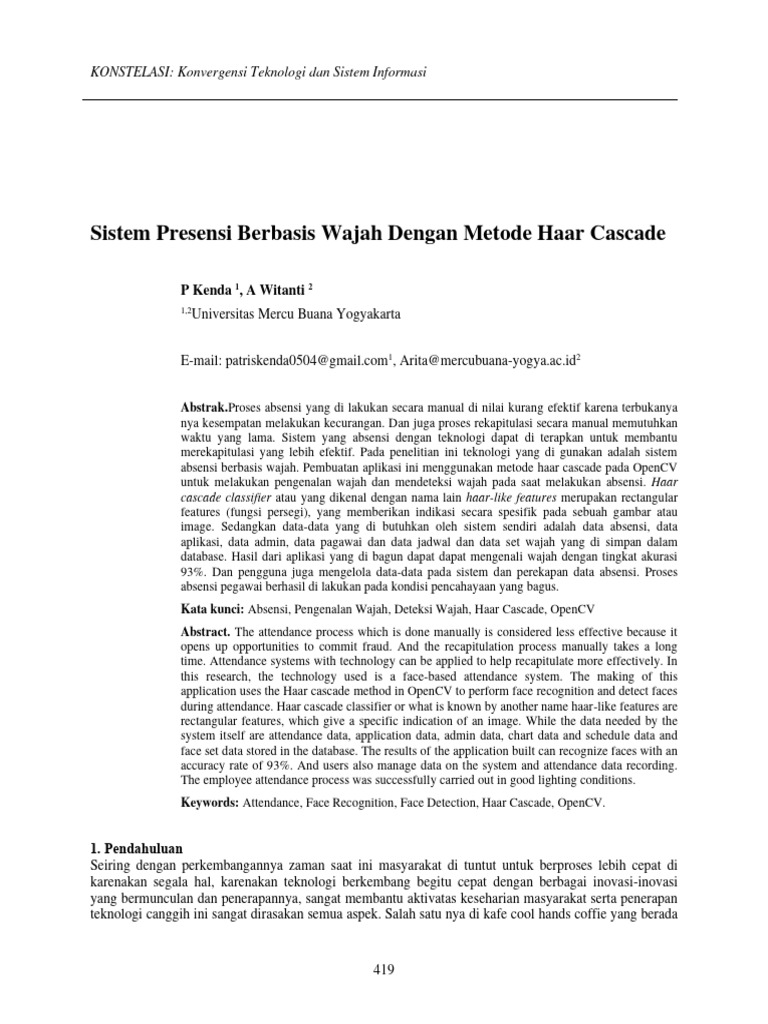 Sistem Presensi Berbasis Wajah Dengan Metode Haar Cascade: KONSTELASI ...