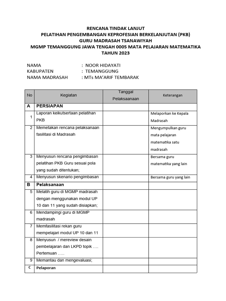 Contoh RTL Fasda | PDF