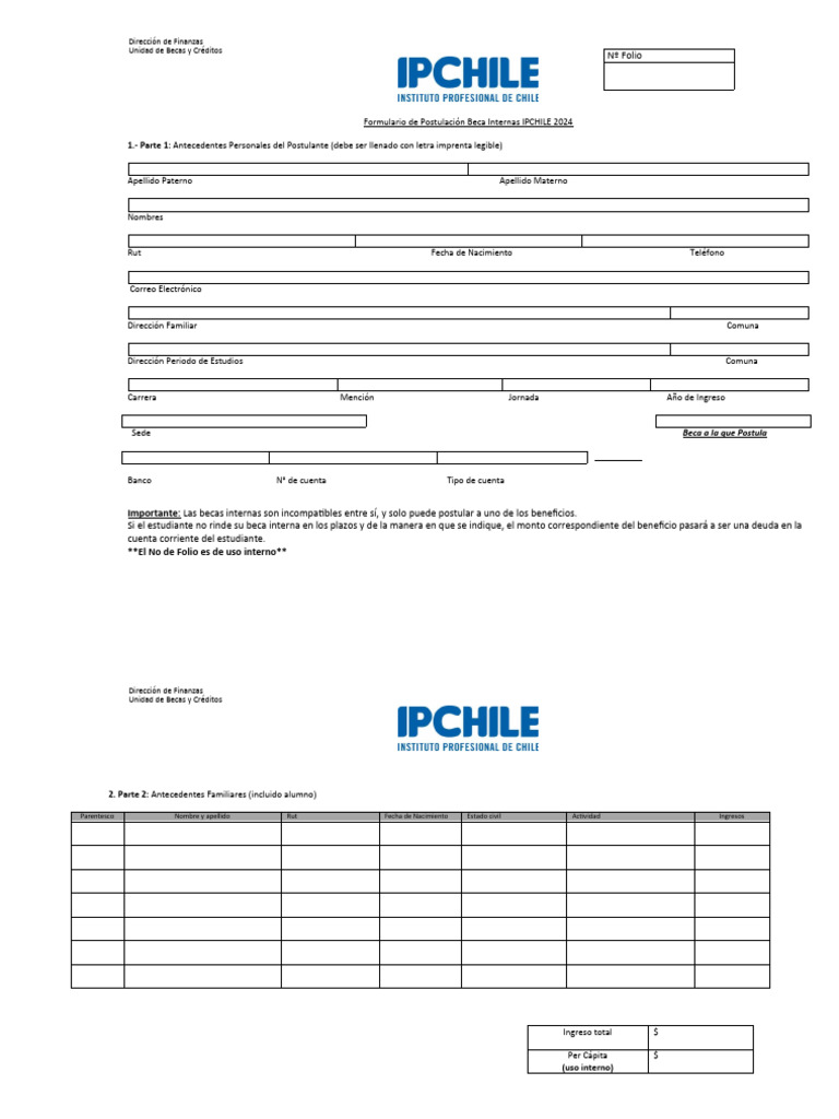 Formulario de Postulación y Documentación A Presentar 2024 BECA TRANSPORTE Y MANTENCIÓN | PDF ...