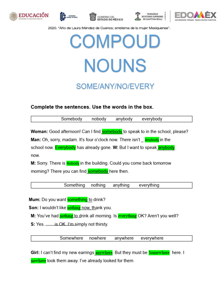 Practice 4 Compound Some Any No Every - Sandoval Montes Rosa Daniela ...