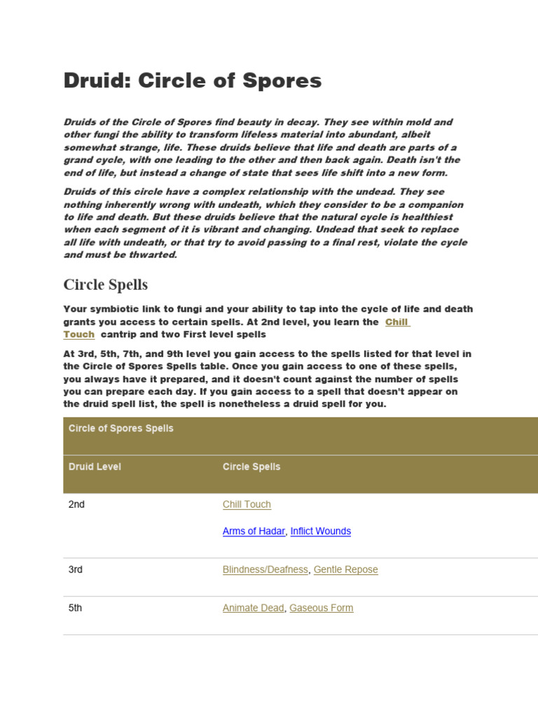 Class Changes Spores Druid | PDF | Zombies | Fungus