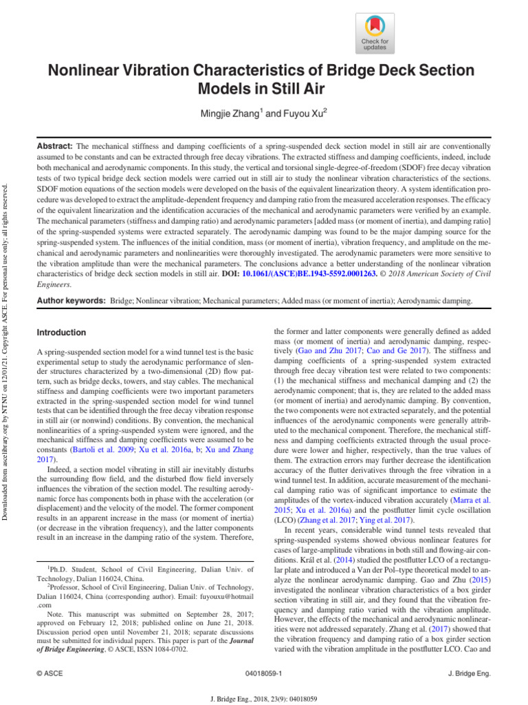2018 Nonlinear Vibration Characteristics of Bridge Deck Section Models ...