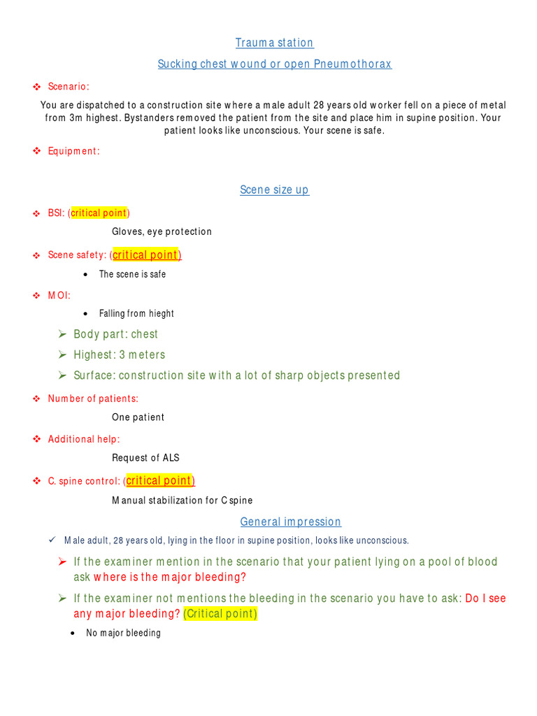 Trauma Scenario | PDF | Thorax | Breathing
