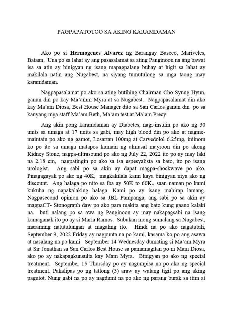 Pagpapatotoo Sa Aking Karamdaman | PDF