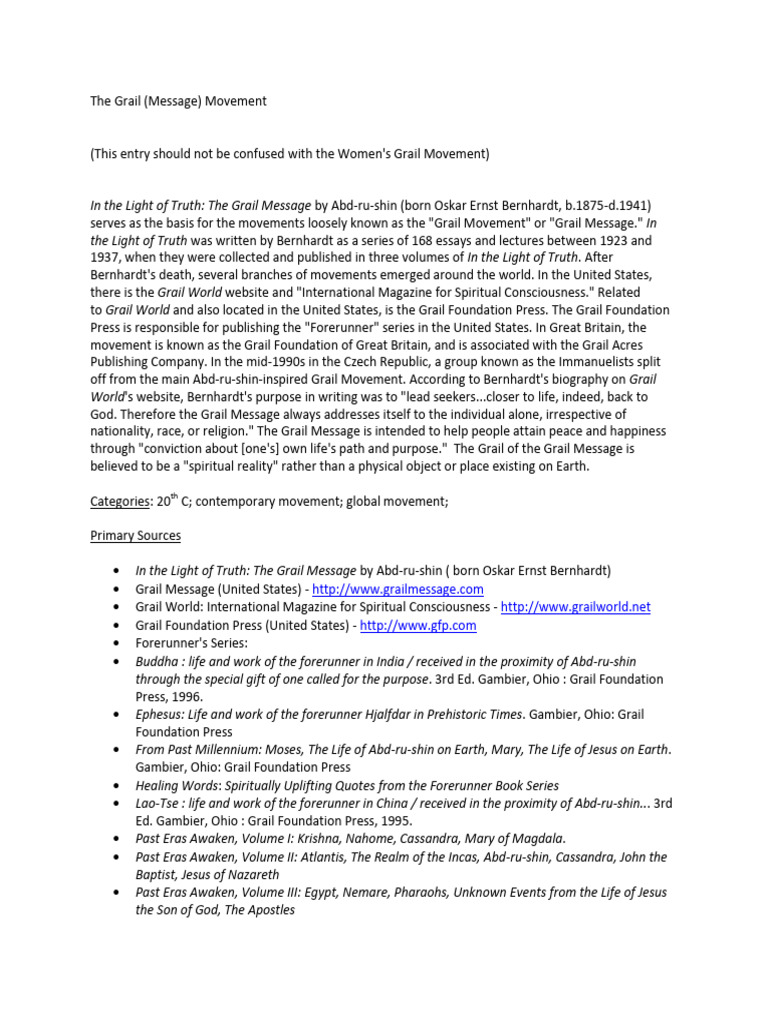Summary of The Grail Movement Grail Mess-2 | PDF | Religious Belief And Doctrine | Religious Faiths