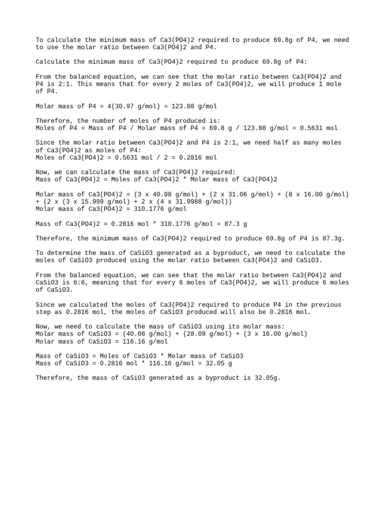 Chemistry Calculation for Ca3(PO4)2 | PDF