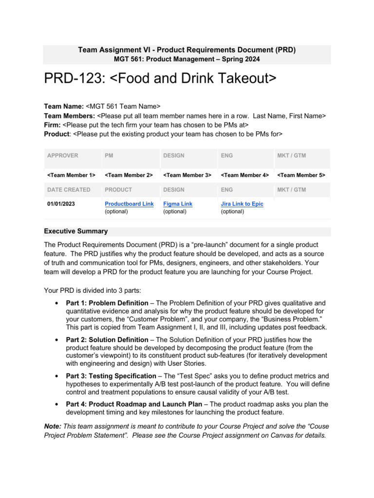 MGT 561 SP24 - Product Requirements Document (PRD) | Download Free PDF ... MGT 561 SP24 - Product Requirements Document (PRD) | Download Free PDF ...