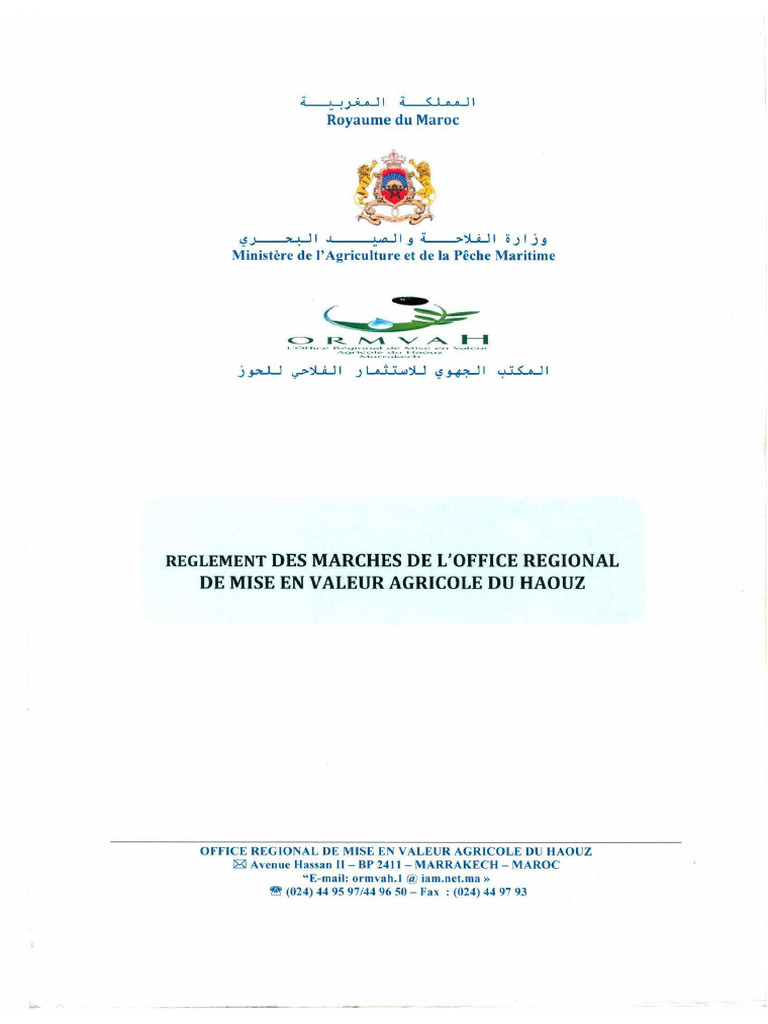 Regelemnt Des Marches de Loffice Regional de Mise en Valeur Agricole Du Haouz | PDF