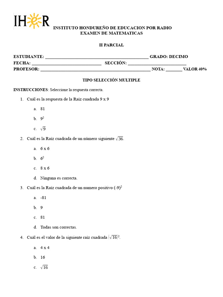 Examen de Decimo | PDF
