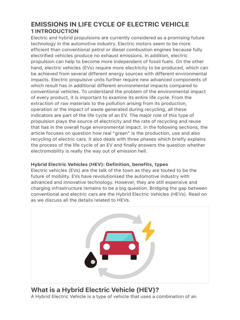 Life Cycle Emissions of Electric Vehicles | PDF | Electric Vehicle ...