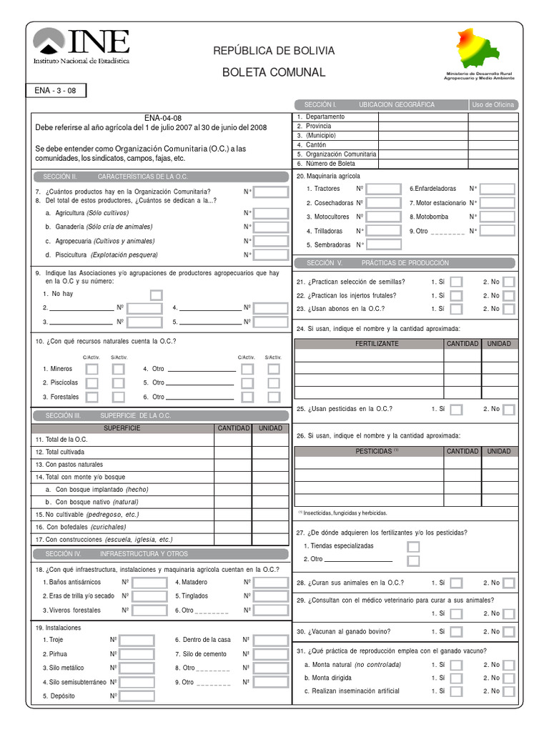 Boleta Comunal: Datos Agropecuarios en Bolivia | PDF | Riego | Residuos