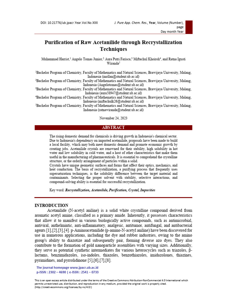 Jurnal Rekristalisasi PKO1 | PDF | Solubility | Filtration