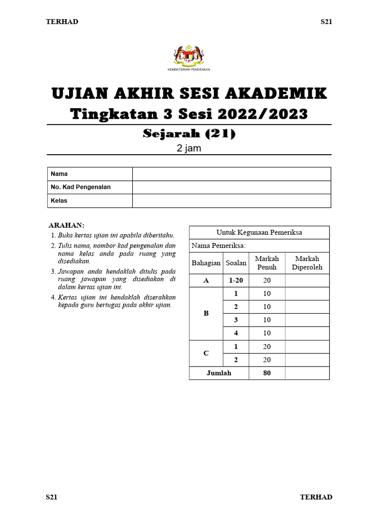 UASA Sejarah Form 3 | PDF