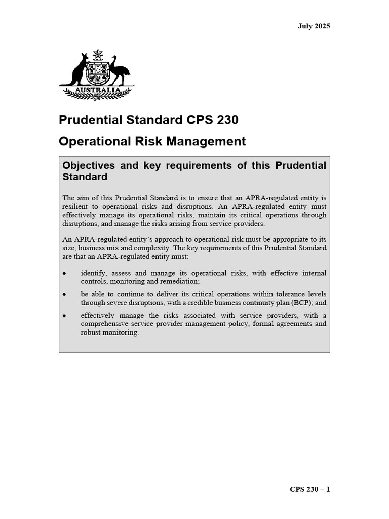 Prudential Standard CPS 230 Operational Risk Management | PDF | Risk ...