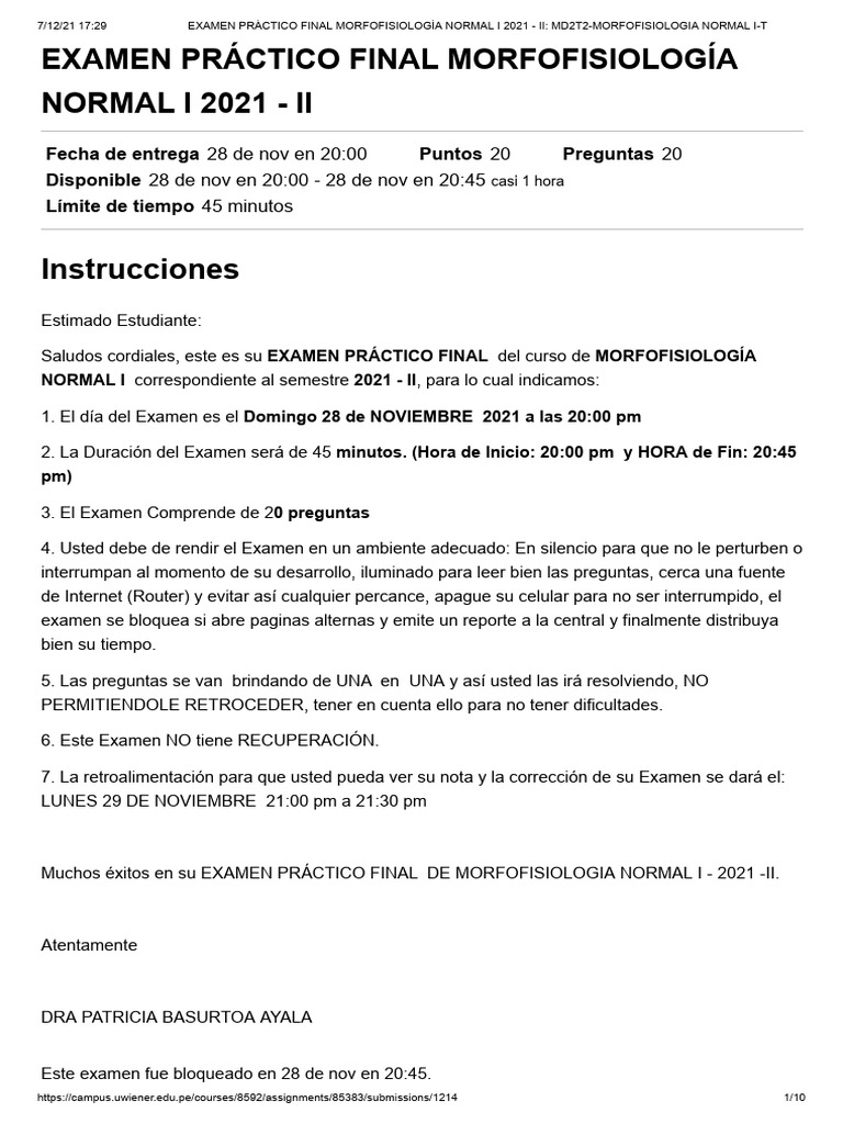Examen PR Ctico Final Morfofisiolog A Normal I 2021 II Juan Diego Lazarte Fernandez PDF | PDF ...