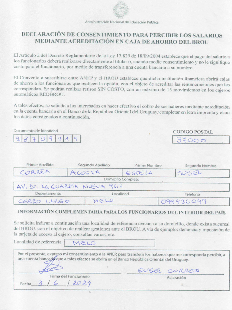 Formulario para Cobro en Brou | PDF