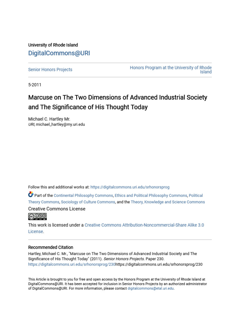 Marcuse on The Two Dimensions of Advanced Industrial Society | Download ...