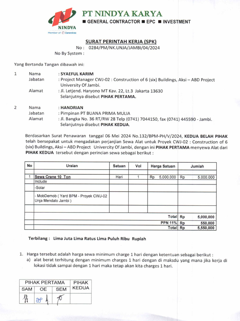 SPK Sewa Crane PT Buana Prima Mulia | PDF