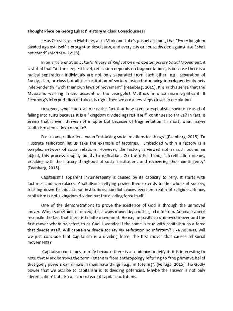 Lukacs on Capitalism and Reification | PDF | Gospel Of Matthew