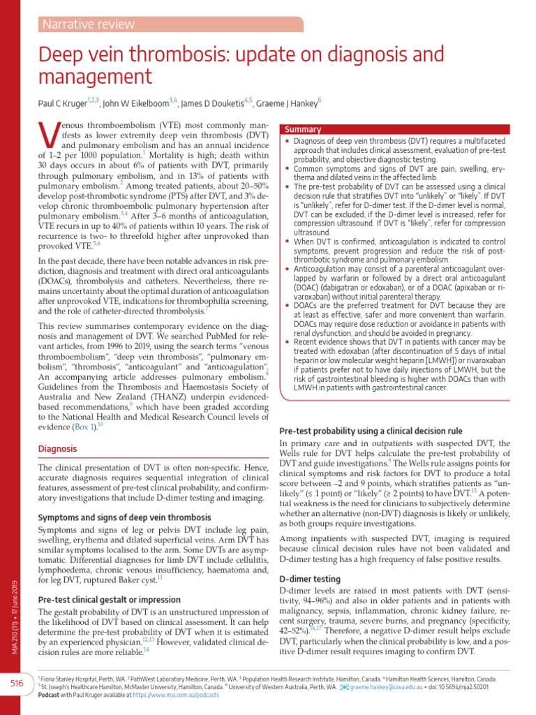 Medical Journal of Australia - 2019 - Kruger - Deep Vein Thrombosis ...