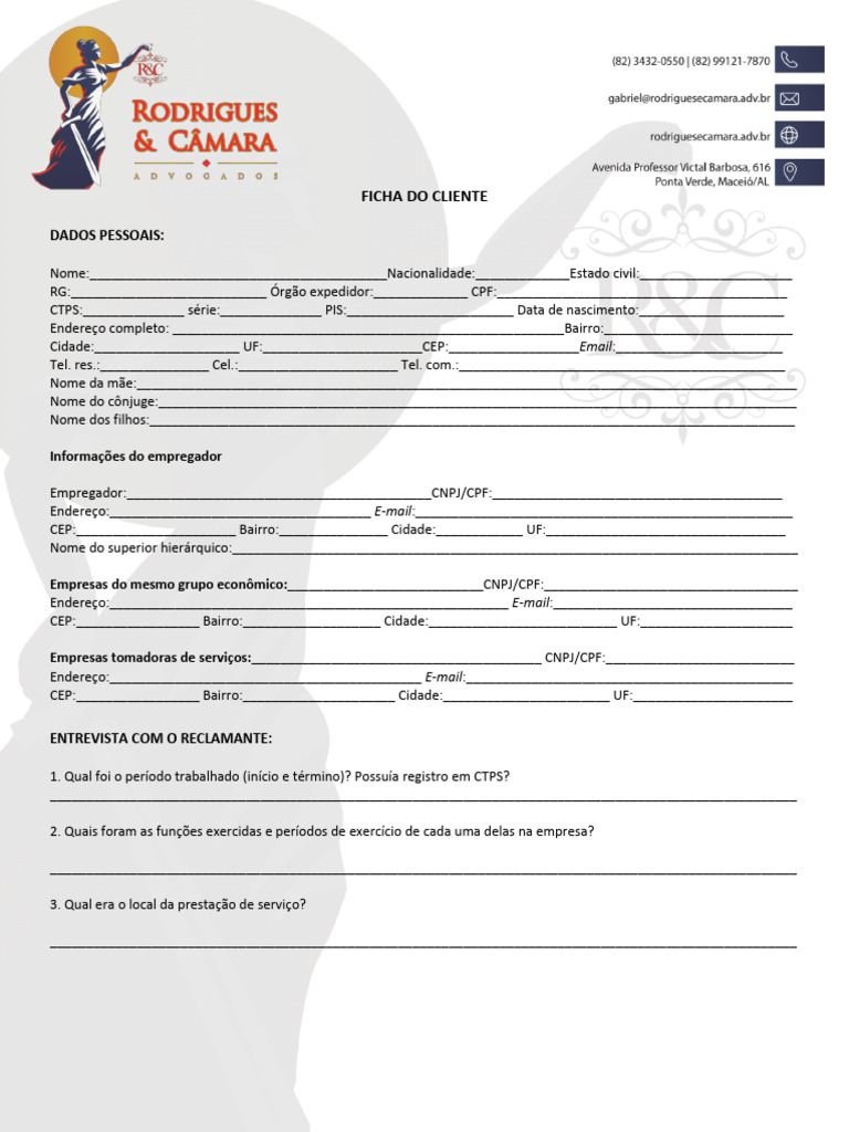 Ficha Do Cliente Direito Do Trabalho | PDF | Trabalho