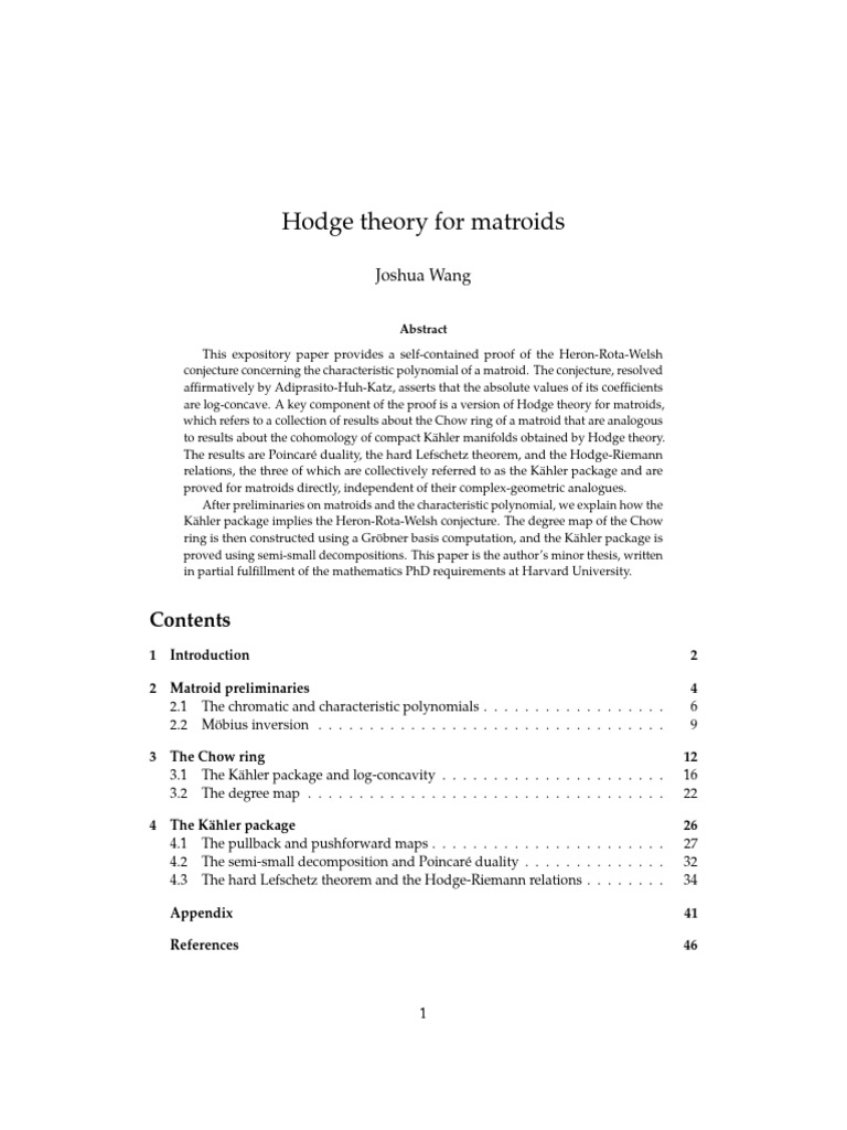 Hodge Theory Matroids | PDF | Vector Space | Mathematical Relations Hodge Theory Matroids | PDF | Vector Space | Mathematical Relations