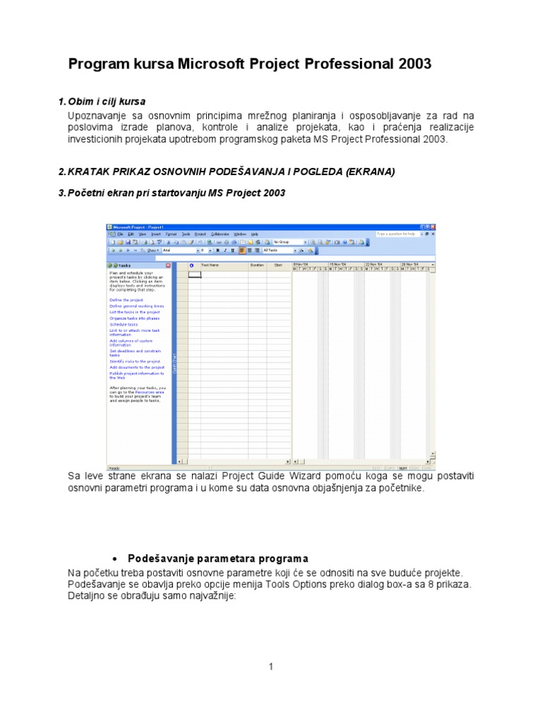 MS Project 2003 Uputstvo Za Studente | PDF