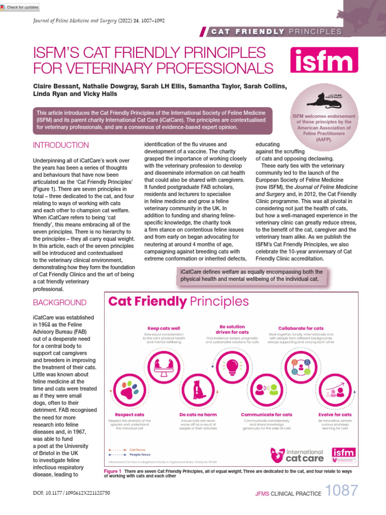 Bessant Et Al 2022 Isfm S Cat Friendly Principles For Veterinary ...