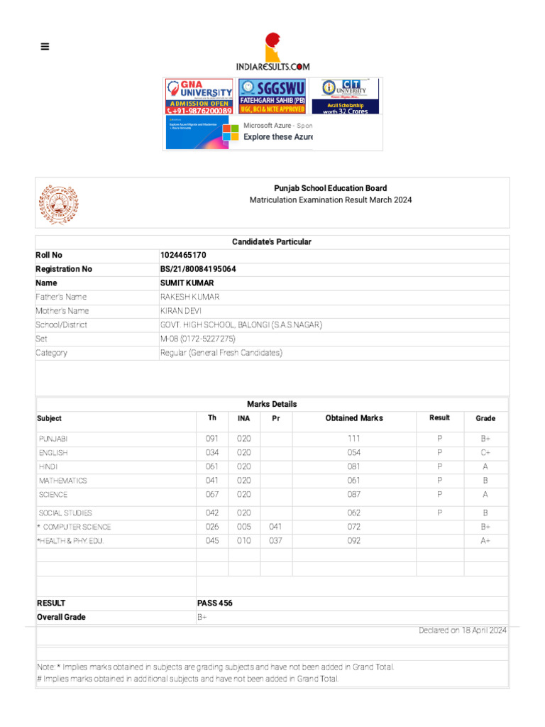 Matriculation Examination Result March 2024_ Punjab School Education ... Matriculation Examination Result March 2024_ Punjab School Education ...