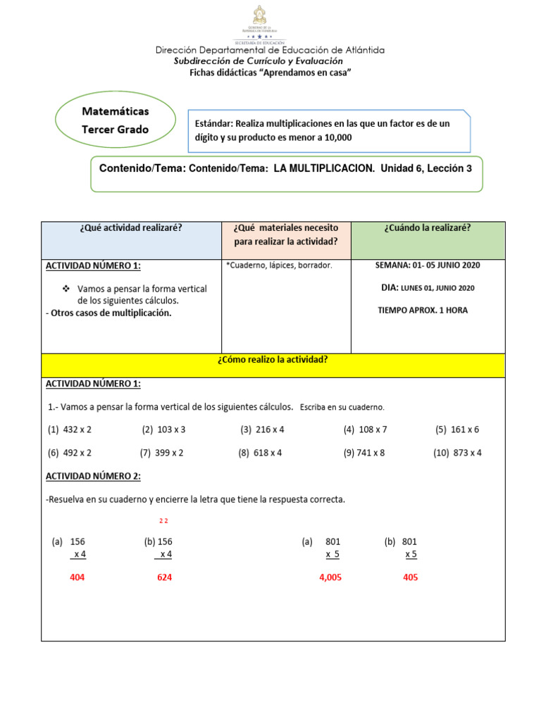 Fichas Didacticas 3ro Math..junio | PDF | División (Matemáticas ...