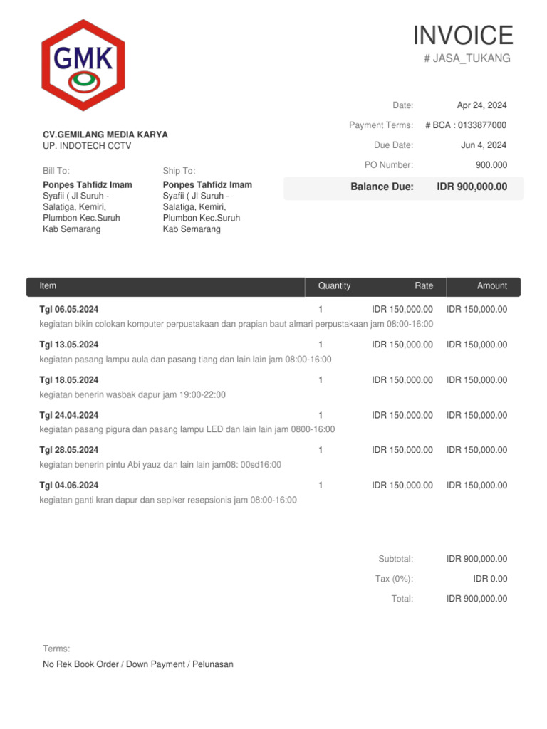 Invoice JASA - TUKANG | PDF