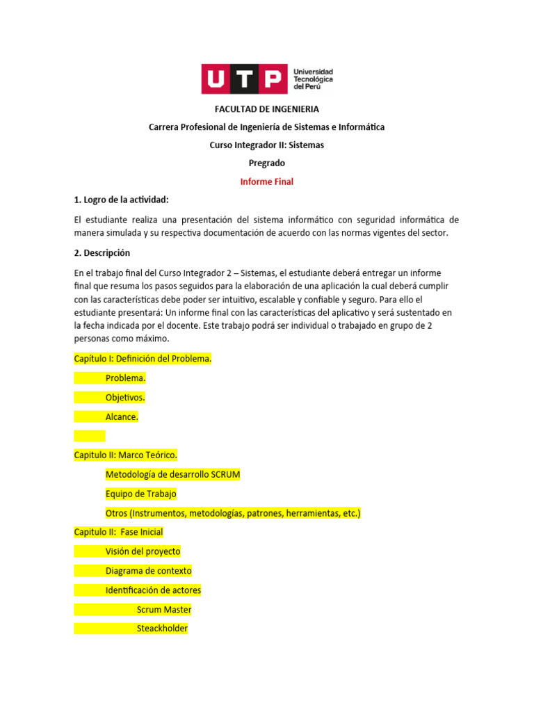 Consigna Integrador II - Sistemas Pregrado 2 - CIMWGE | PDF | Scrum (desarrollo de software ...