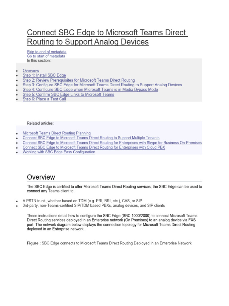 Connect SBC Edge To Microsoft Teams Direct Routing To Support Analog Devices | PDF | Session ...