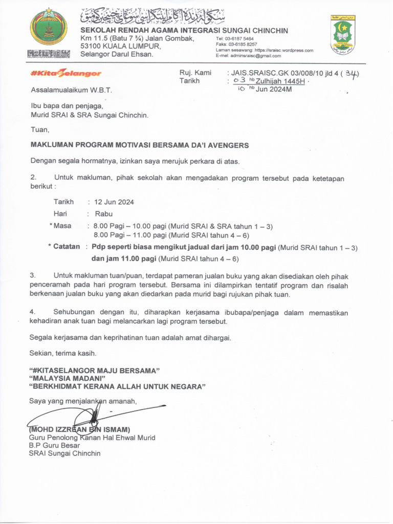 Makluman Program Motivasi Bersama Da'i Avengers | PDF