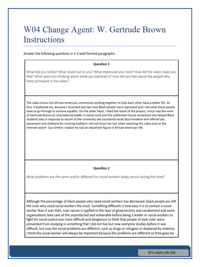 sw260 - Document - W04 Change Agent - W. Gertrude Brown | PDF | Social Work