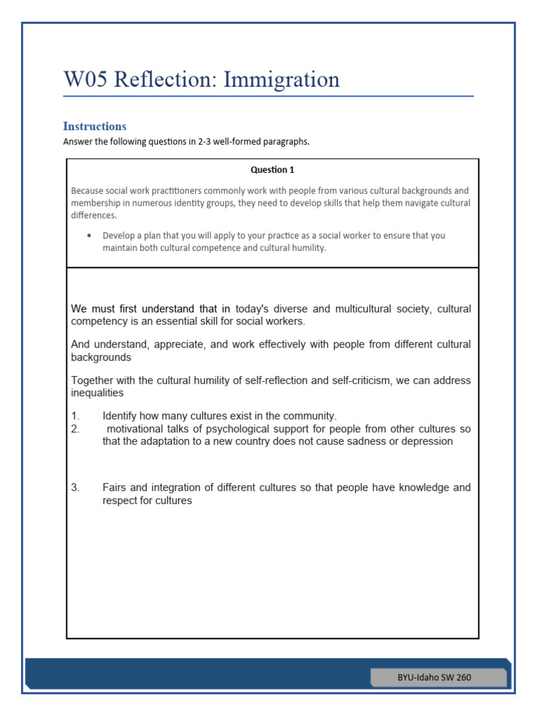sw260 - Document - W05 Reflection Immigration | PDF | Identity (Social ...