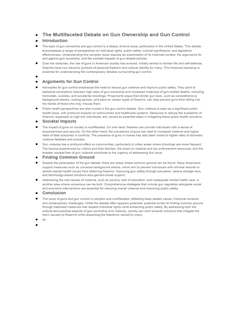 The Multifaceted Debate On Gun Ownership and Gun Control | PDF | Gun Control | Violence