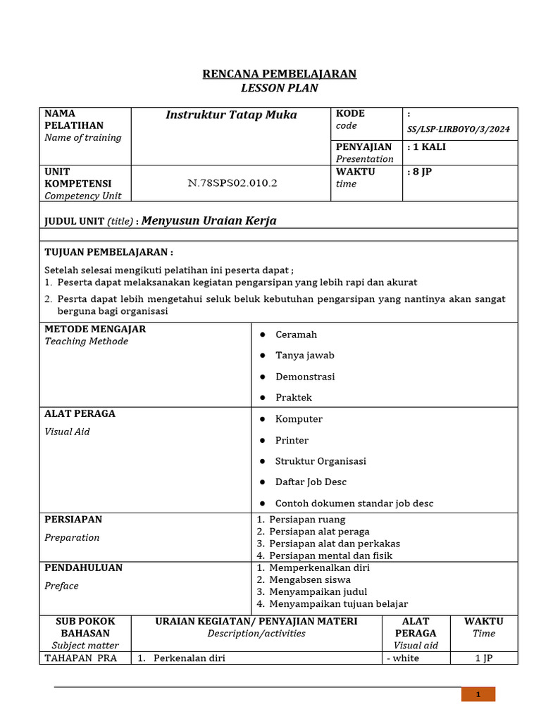 Tugas 2a UK 19- Format Tugas RPP (Lesson Plan dan Session Plan) | PDF